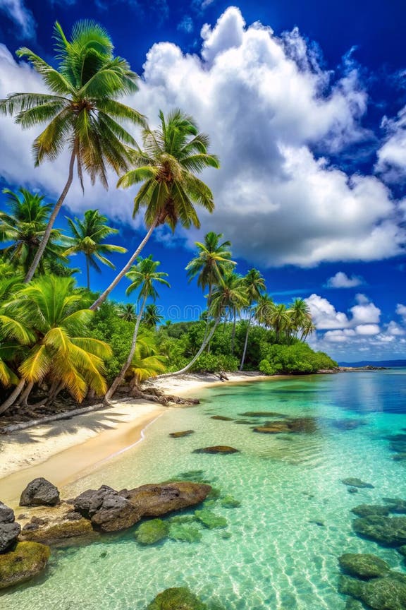 Tropical Beach Paradise in Samoa Stock Illustration - Illustration of ...