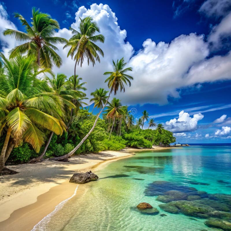 Tropical Beach Paradise in Samoa Stock Illustration - Illustration of ...