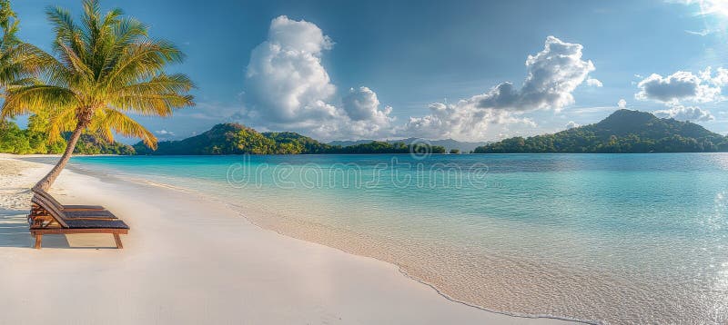 Tropical Beach Paradise. White Sand and Coco Palms Panorama in the ...