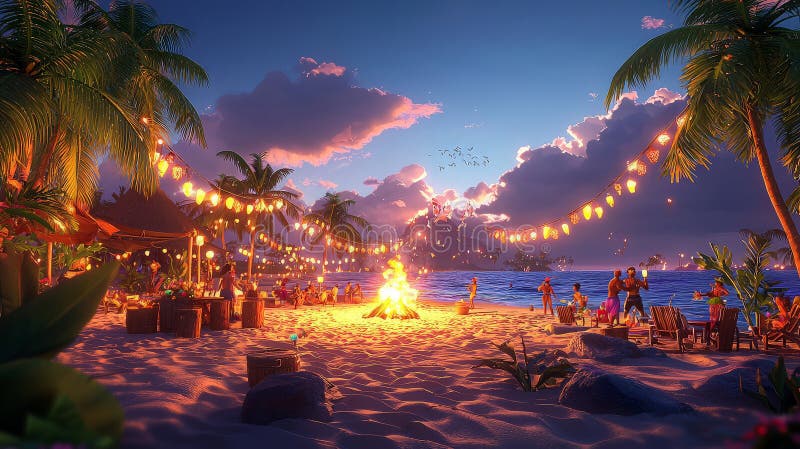Tropical Beach Party at Sunset Stock Photo - Image of tropical, tourism ...