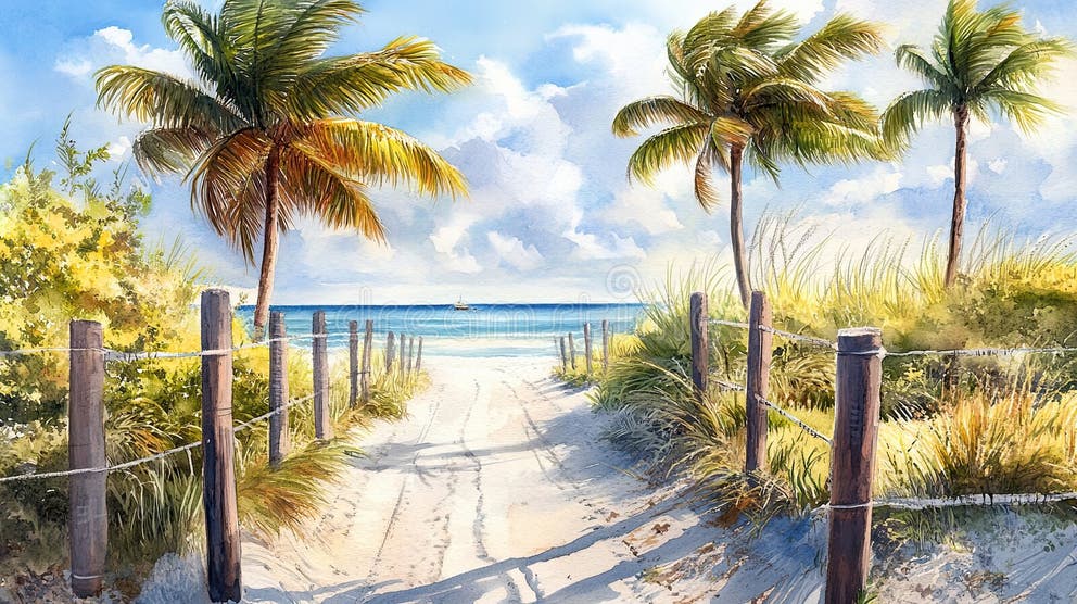 Tropical Beach Path stock illustration. Illustration of scenery - 349435087
