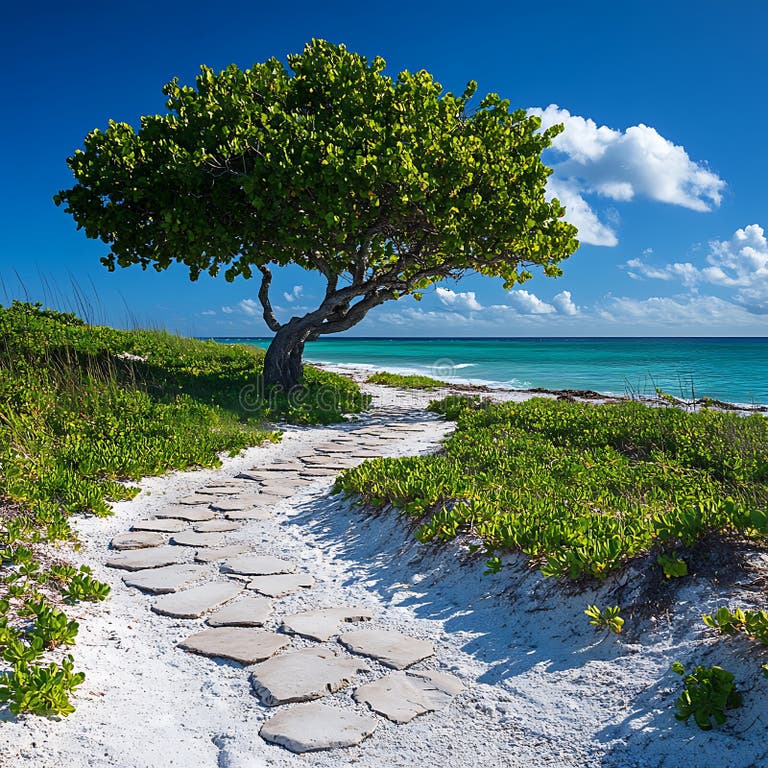 Tropical Beach Path with Tree Stock Photo - Image of summer, sand ...