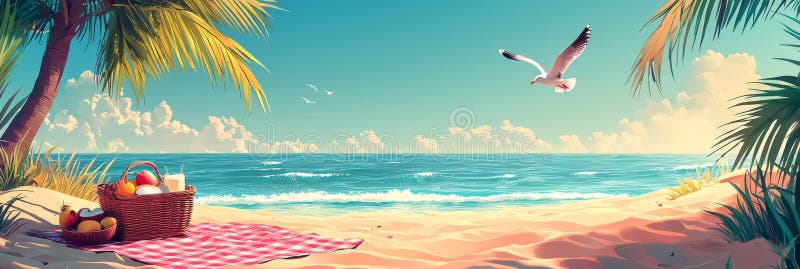 Tropical Beach Picnic with Fruits and Ocean View Stock Photo - Image of ...