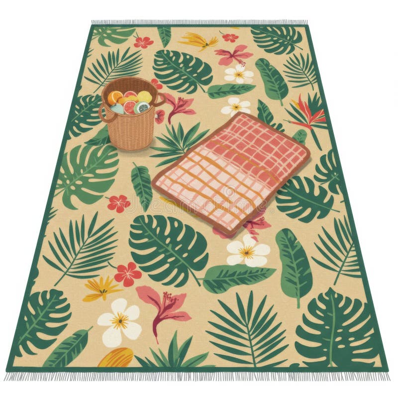 Tropical Beach Picnic Rug with Floral Pattern Stock Illustration ...