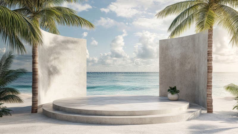 Tropical Beach Platform with Palm Trees Stock Illustration ...