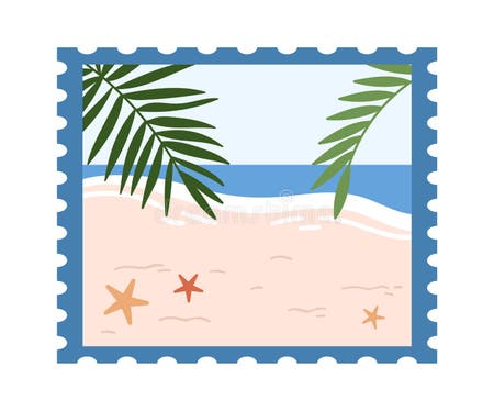 Tropical Beach Postage Stamp Stock Vector - Illustration of summer ...