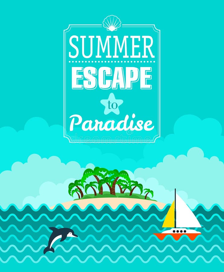 Tropical Beach Poster, Summer Escape Stock Vector - Illustration of ...