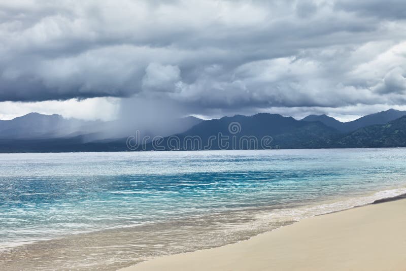 Tropical Beach on a Rainy Day Stock Image - Image of seascape, cloudy ...
