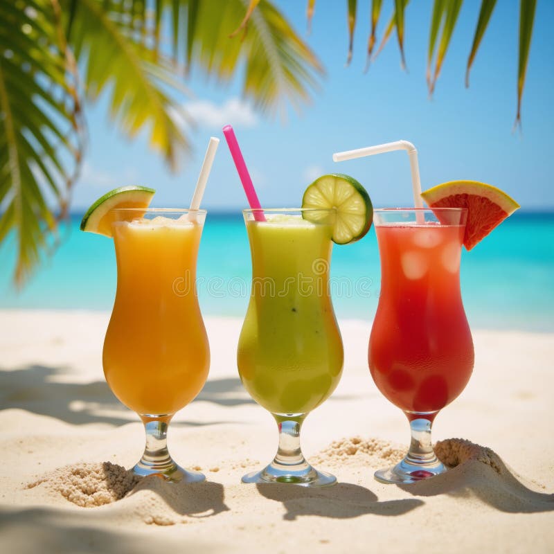 A Tropical Beach with Refreshing Cocktail Drinks Under the Sun Stock ...