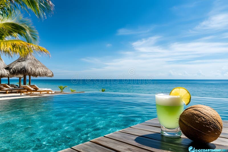 Tropical Beach Relaxation with Coconut Drink and Ocean View Stock ...