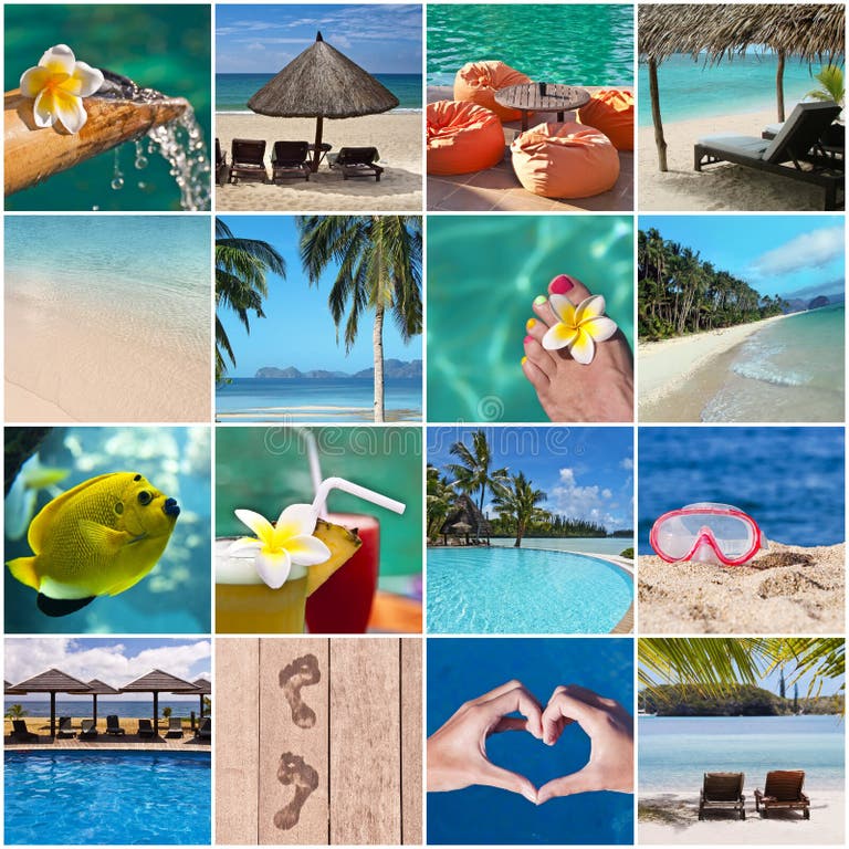 Tropical Beach and Resort Collage Stock Photo - Image of snorkeling ...