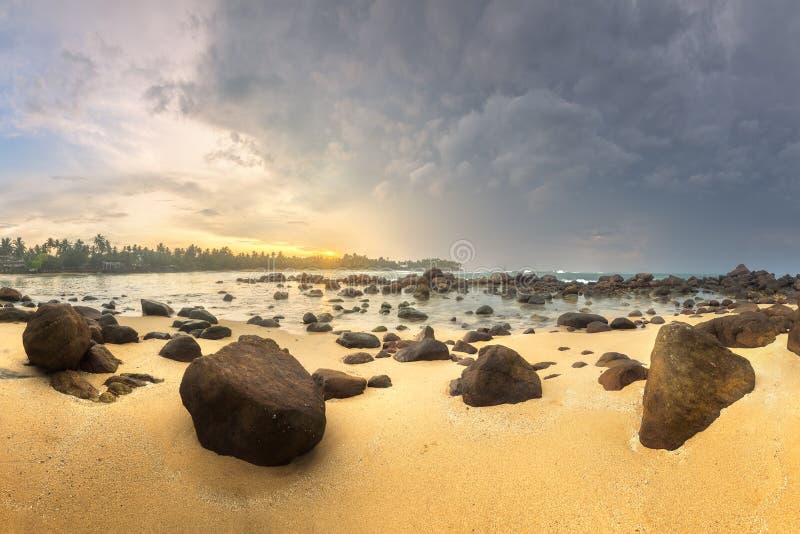 Tropical Beach with Rocks on Sand Coast of Ocean Stock Photo - Image of ...