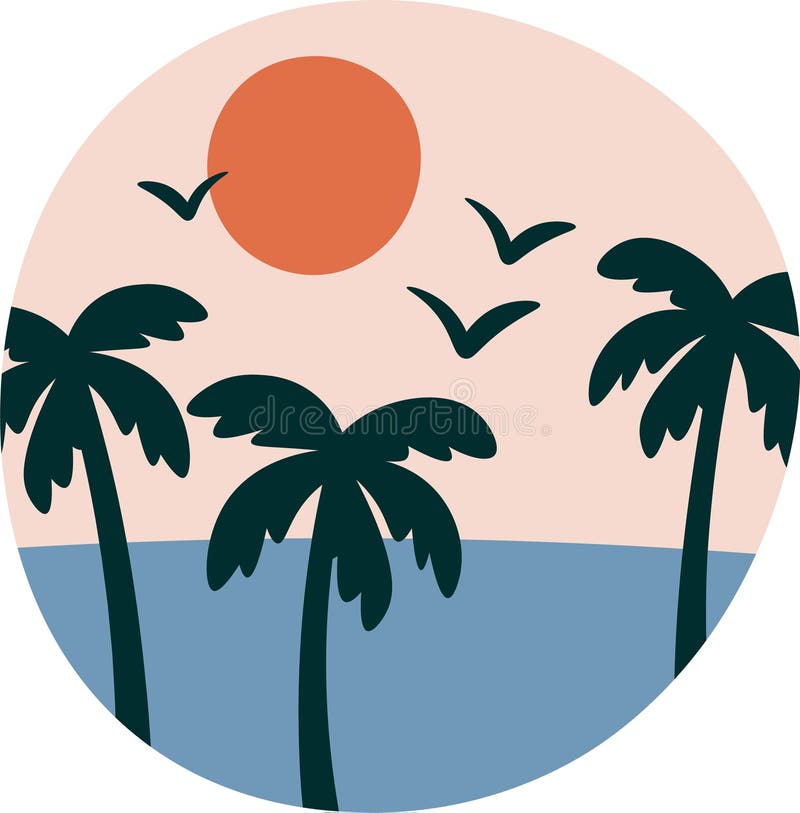Tropical Beach Round Badge stock vector. Illustration of wave - 312545330