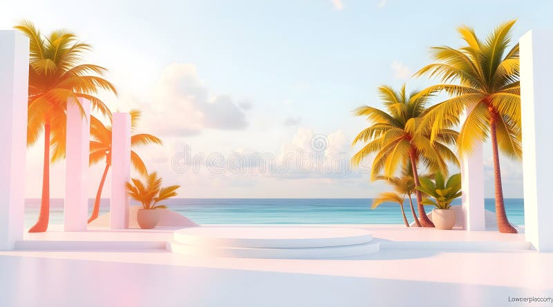 3D Render Minimal Summer Background with an Empty Stock Illustration ...