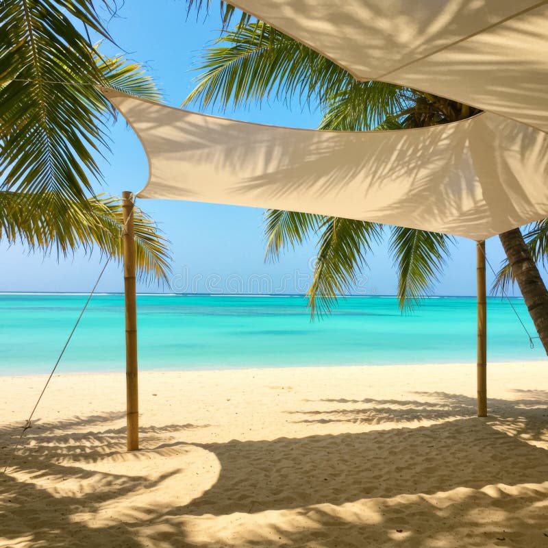 Tropical Beach Shade Canopy Under Palm Trees Stock Illustration ...