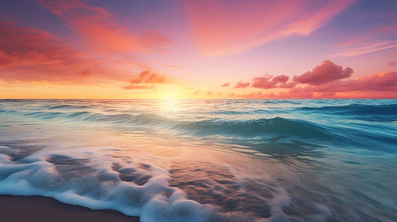 Tropical Beach with Smooth Wave and Sunset Sky Abstract Background ...