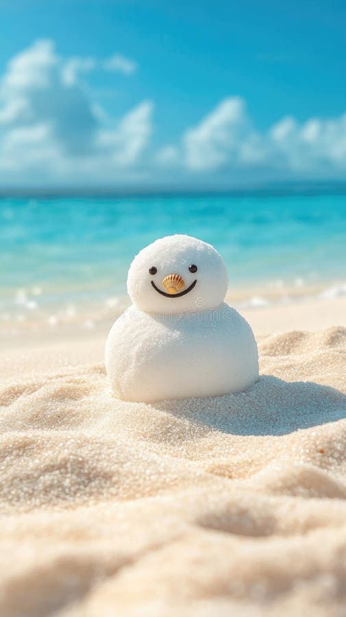 Tropical Beach Snowman Under Sunny Skies by the Ocean Stock Photo ...