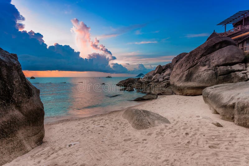 Tropical beach at sunset. stock photo. Image of beach - 26580162