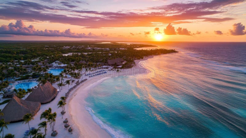 Tropical Beach Sunset Aerial View Stock Illustration - Illustration of ...