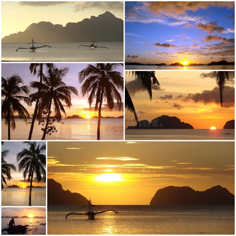 Tropical Sunset Beach Collage Stock Photo - Image of exotic, holiday ...