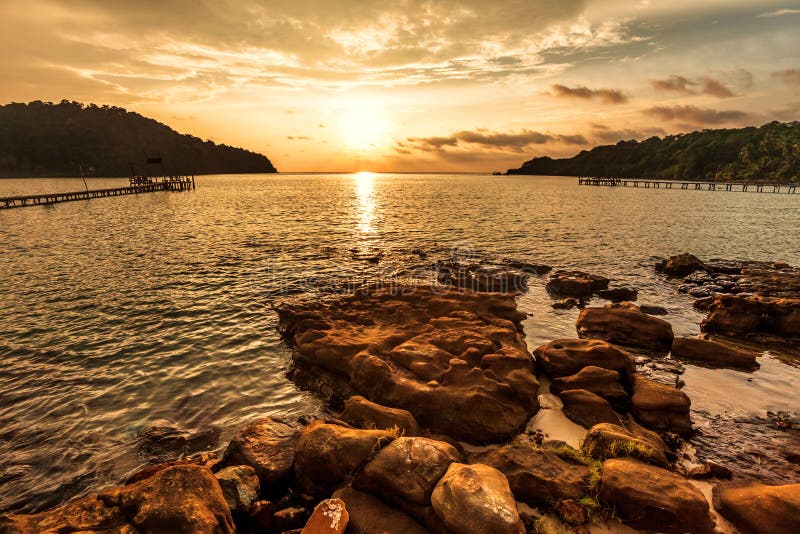 Tropical beach at sunset. stock photo. Image of black - 32578628