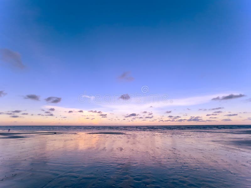 Tropical Beach Sunset during Ebb Time. Sea Water Low Tide Stock Image ...