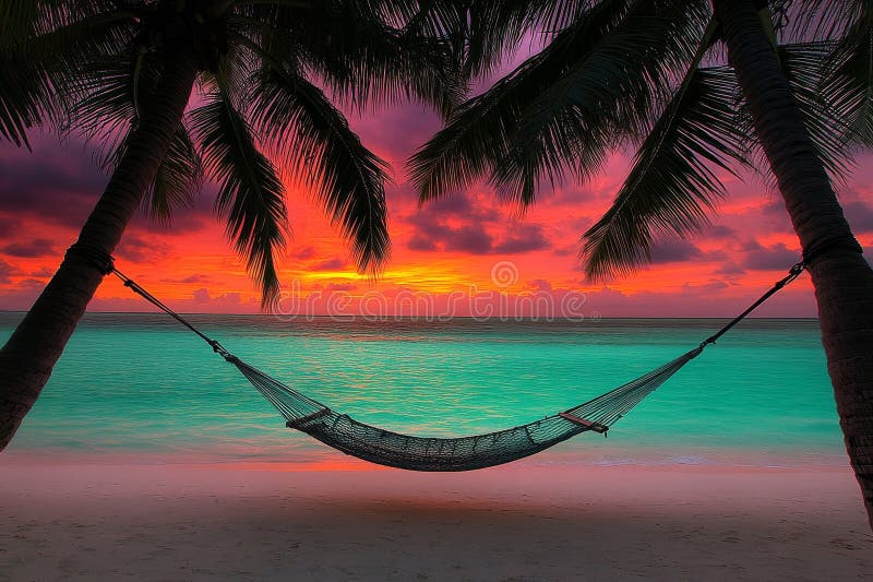 Tropical Sunset Hammock stock image. Image of island - 384647079
