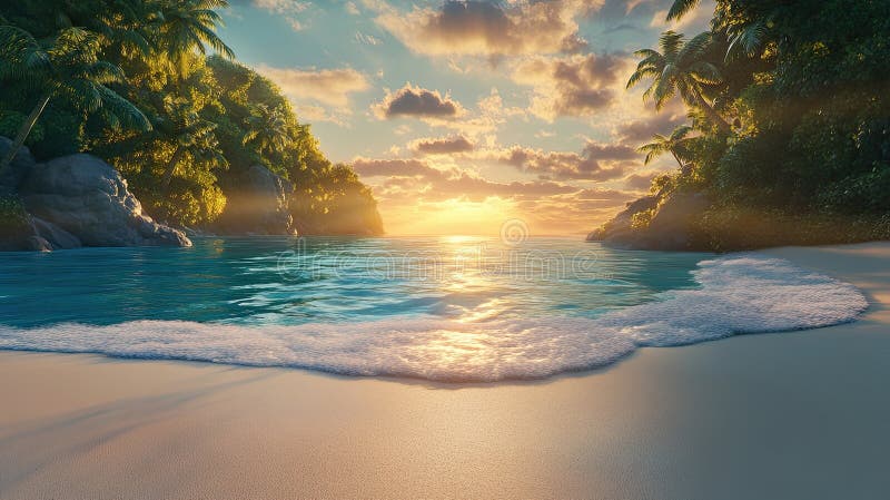 Tropical Beach Sunset Landscape. Idyllic Ocean Paradise Stock Image ...