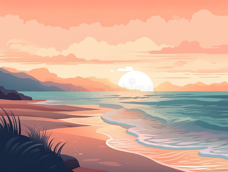 Tropical Beach with Sunset in Pastel Tone for Vacation Background ...