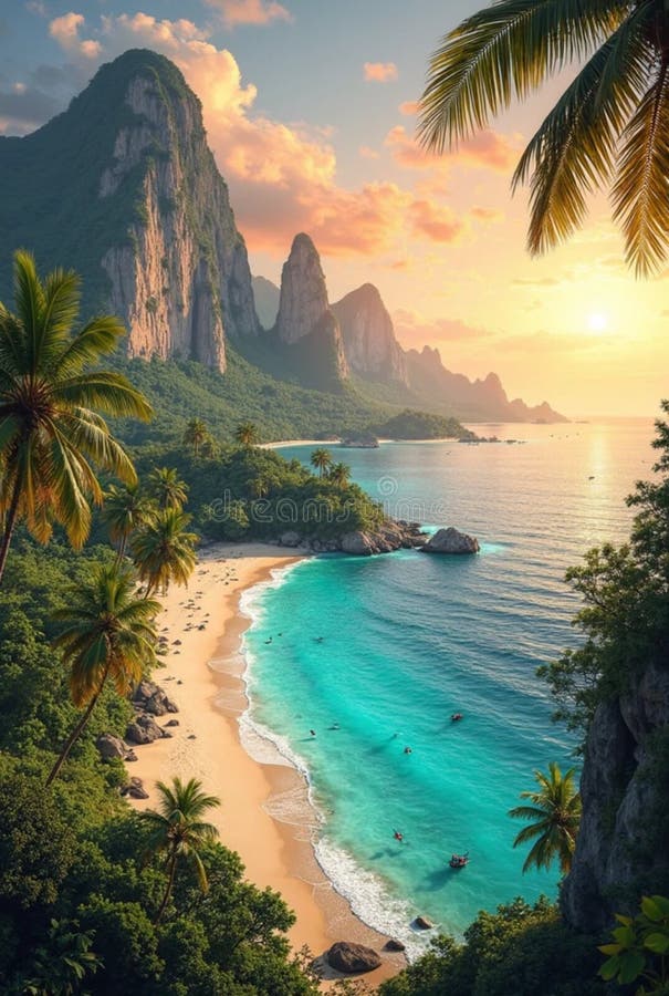 Tropical Beach Sunset with Stunning Mountains and Clear Turquoise ...