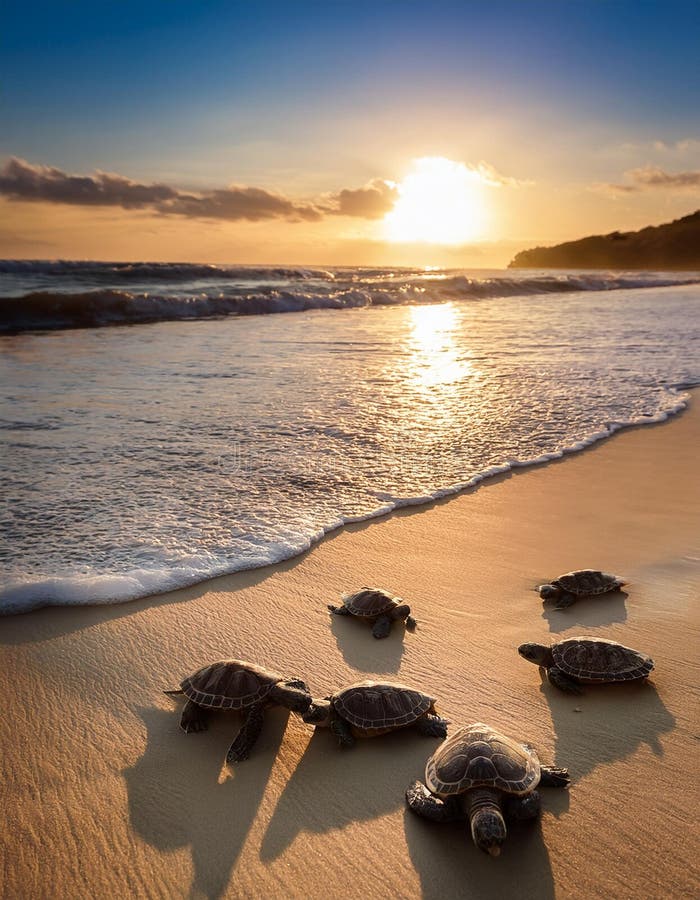 Tropical Beach with Turtles Stock Illustration - Illustration of sand ...