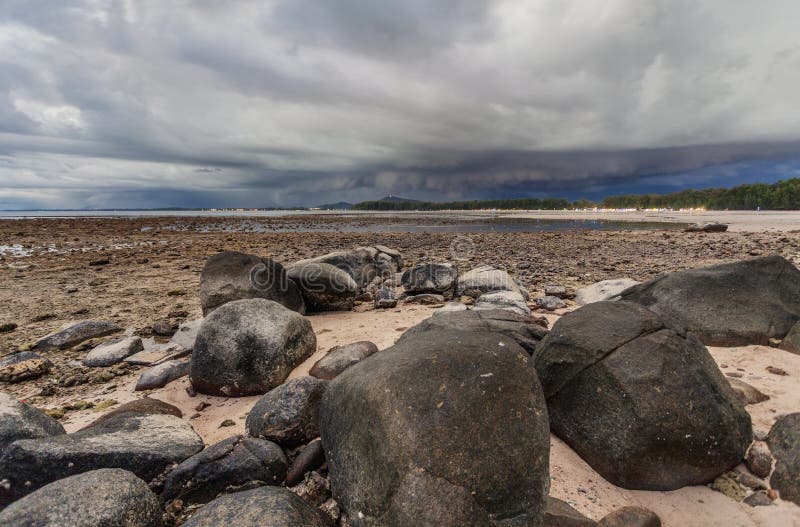 Tropical Beach Under Gloomy Sky Stock Image - Image of colorful ...