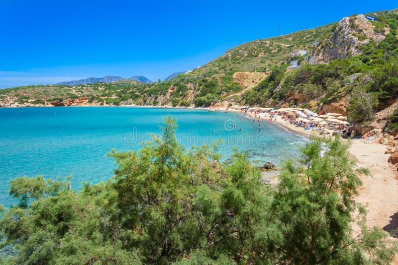 Tropical Beach of Voulisma Beach, Istron, Crete, Greece Stock Photo ...