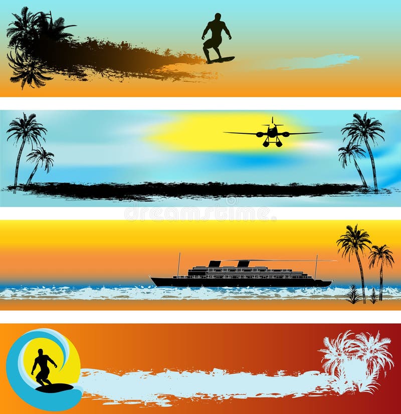 Tropical Beach Web Banner Templates Stock Vector - Illustration of ...