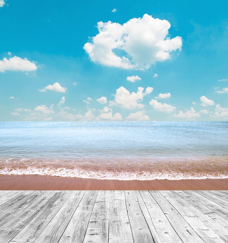 Tropical Beach and Wooden Floor Stock Image - Image of backdrop, scene ...