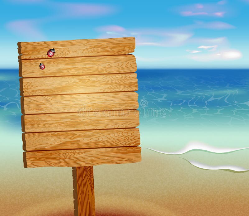 Tropical Beach with a Wooden Sign Stock Vector - Illustration of post ...