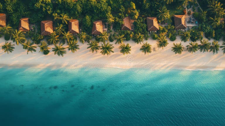 Tropical Beachfront Cabanas and Palm Trees Stock Illustration ...