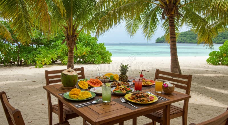 Tropical Beachside Lunch Table Setting Stock Illustration ...