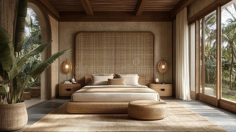 Tropical Bedroom, Rattan Headboard, Sunlight, Resort Design, Interior ...
