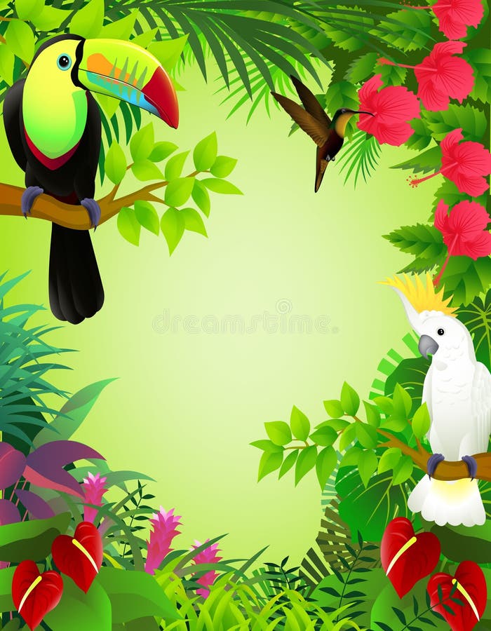Frame with Tropical Flowers and Toucan Stock Vector - Illustration of ...