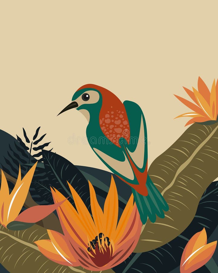 Tropical bird poster stock vector. Illustration of yellow - 276987163