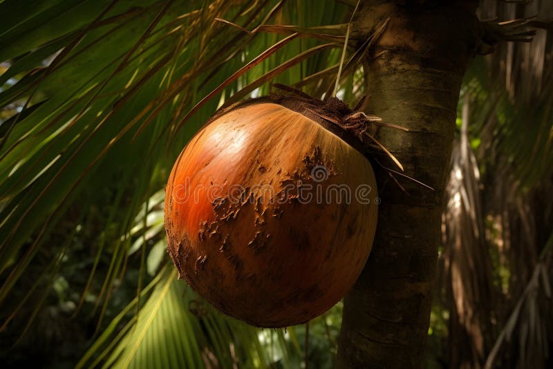 Tropical Bounty Coconuts Hanging Beneath Palm Fronds in a Lush Island ...
