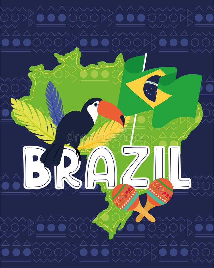 Tropical Brazil Poster with Map Vector Stock Vector - Illustration of ...
