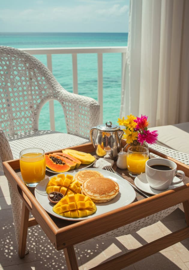 Tropical Breakfast on a Balcony Overlooking the Ocean Stock Image ...