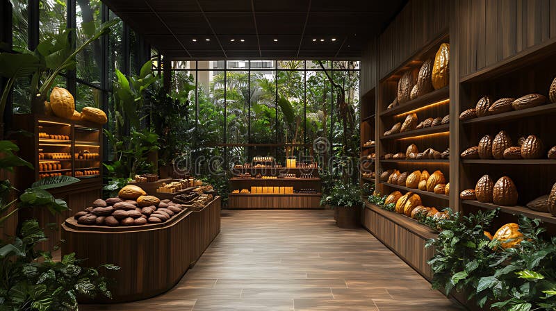 Tropical Cacao Shop Interior, Shelves, Beans, Display Stock ...