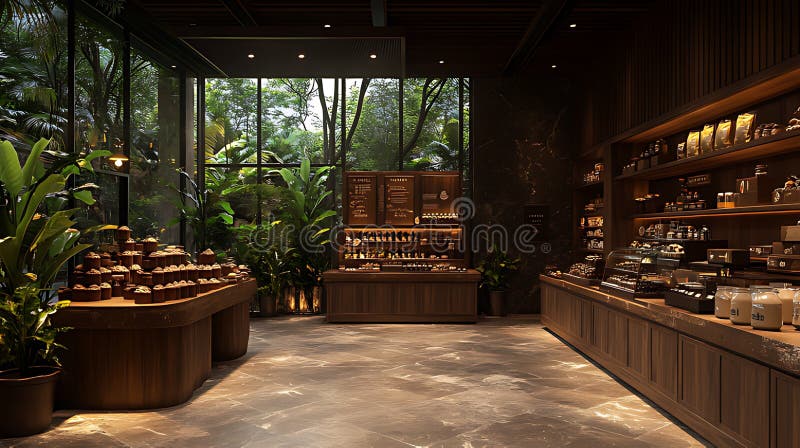 Tropical Cafe Interior, Shelves, Goods, Jungle View, Retail Stock ...
