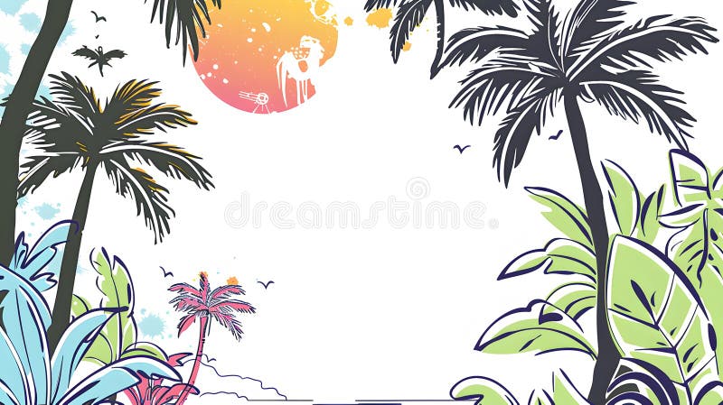 Tropical Cartoon Location. Exotic Landscape with Palm Leaves, Vines and ...