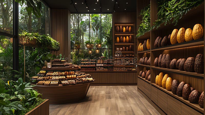 Tropical Chocolate Shop Interior Display Stock Illustration ...
