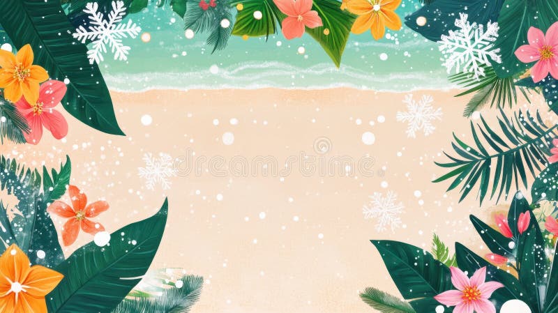 Tropical Christmas Beach Background with Festive Decorations Stock ...