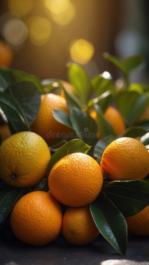 Tropical Citrus Fruits with Shadowy Leaves in Sunlight. Stock Photo ...